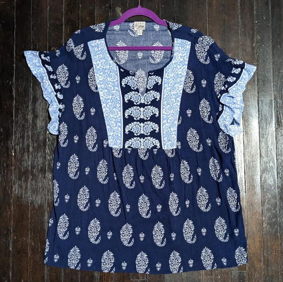 Como Vintage | Tops | Como Vintage Navy And Baby Blue Paisley Short ...